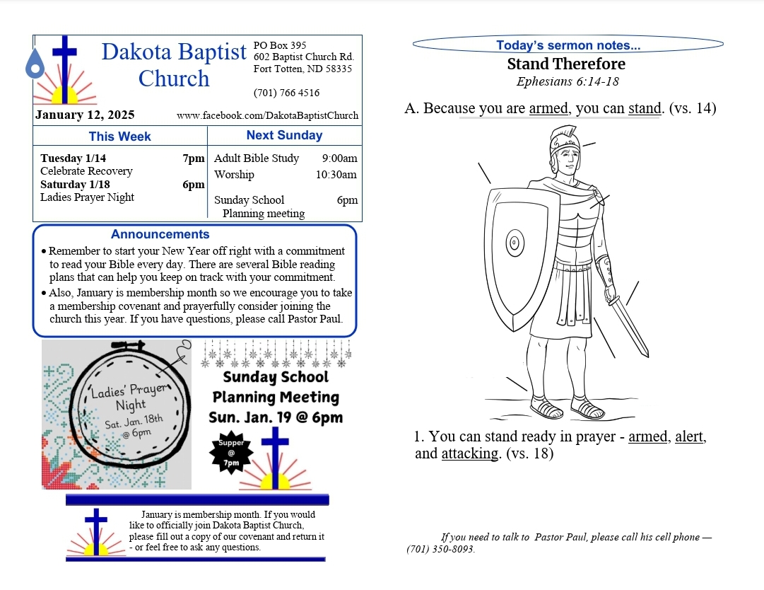 Sunday, January 12, 2025 – Dakota Baptist Church