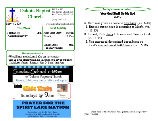 Sunday, May 4, 2025 – Dakota Baptist Church